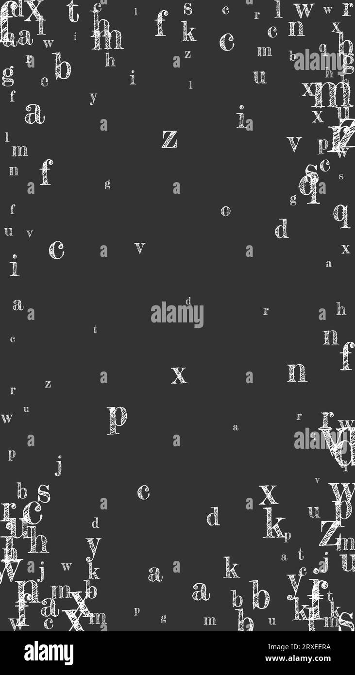 School notebook cover. White chalk floating letters of Latin alphabet ...