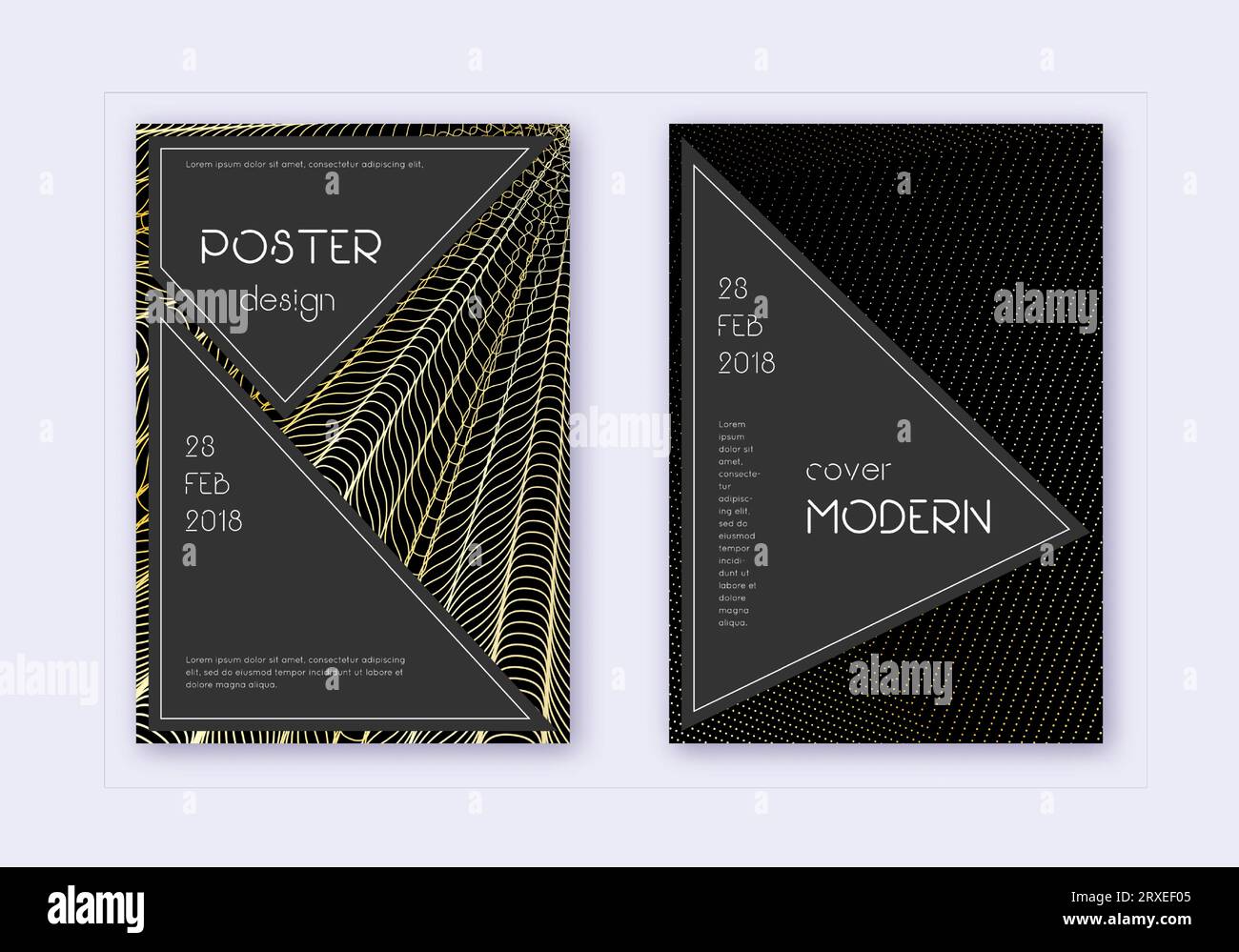 Black cover design template set. Gold abstract lines on black ...