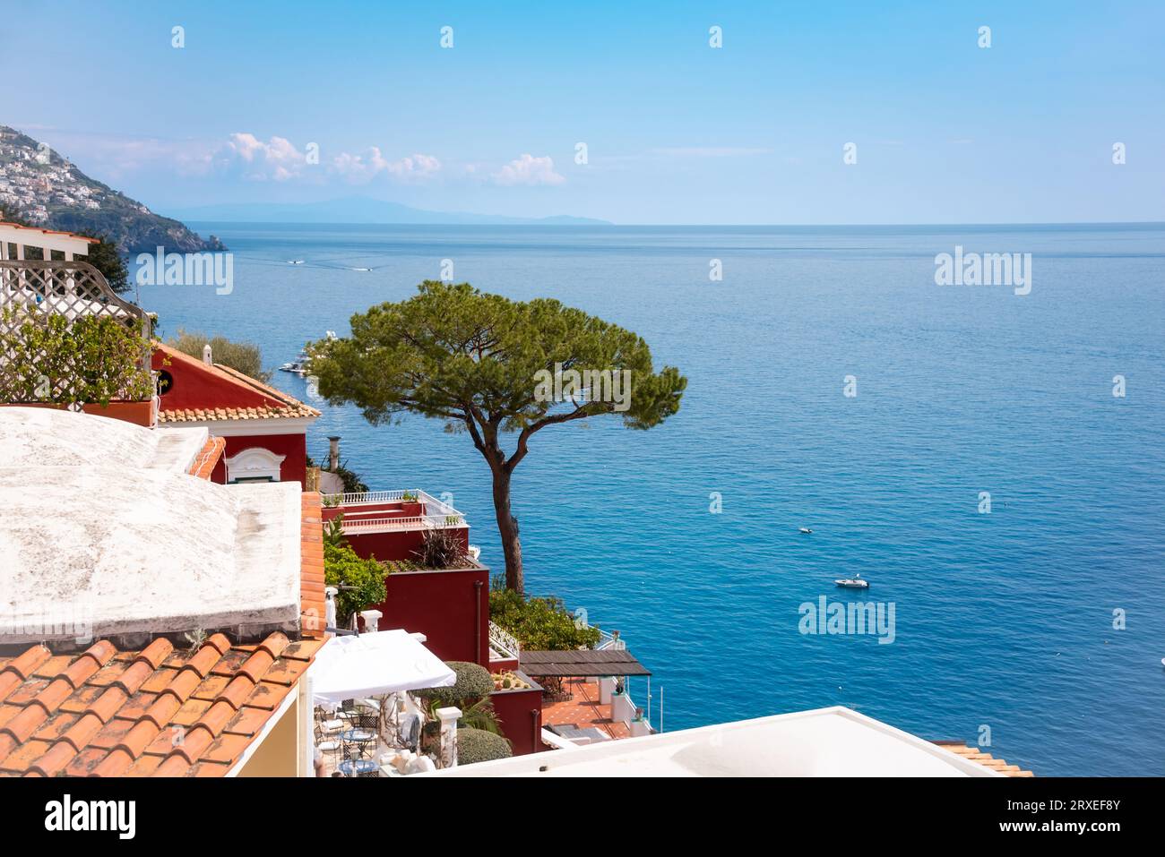 Pine tree and Positano town on Amalfi coast, Italy Stock Photo - Alamy