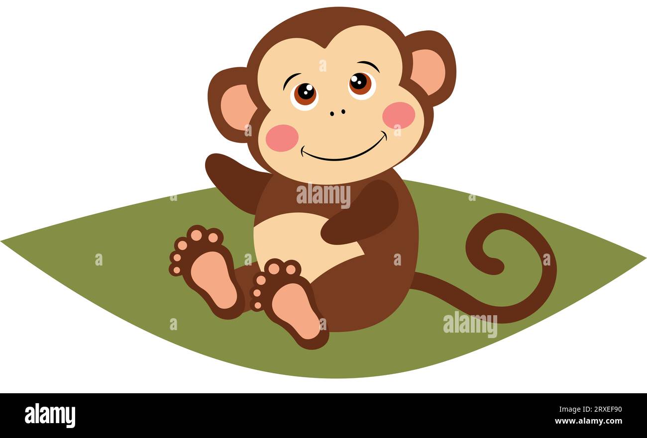 Cute happy monkey sitting on forest Stock Photo - Alamy