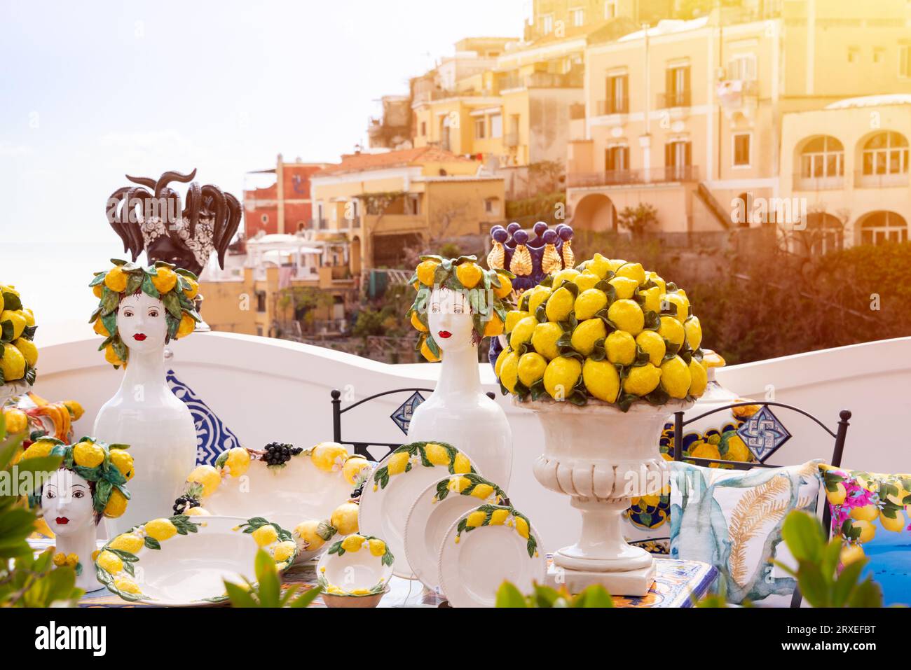 Traditional ceramics of Amalfi coast, bright art with lemon decoration ...
