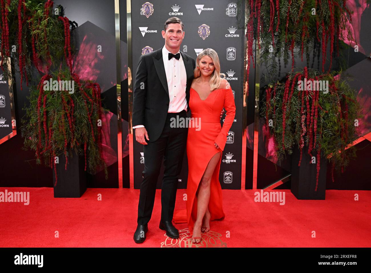 Melbourne, Australia. 25th Sep, 2023. AFL Player Tom Hawkins (left) and ...