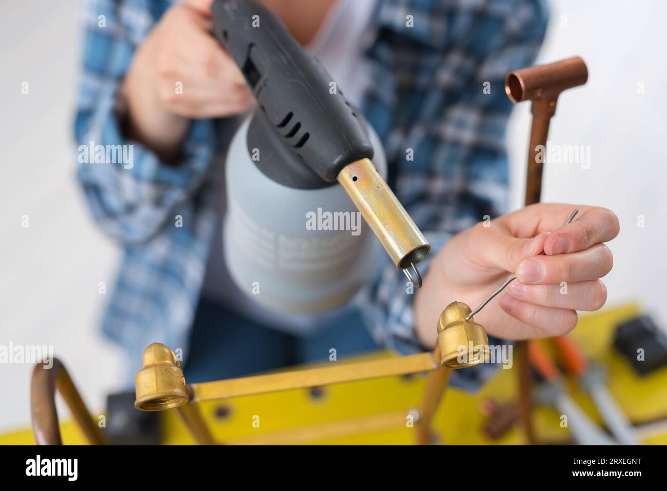 welding and soldering copper pipes Stock Photo - Alamy