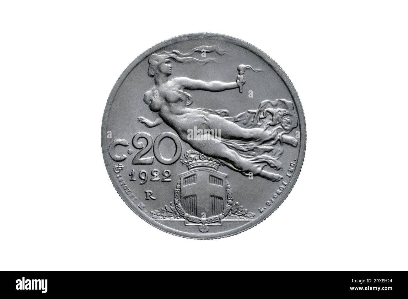 Italian 20 Centesimi Coin of 1922 Stock Photo - Alamy