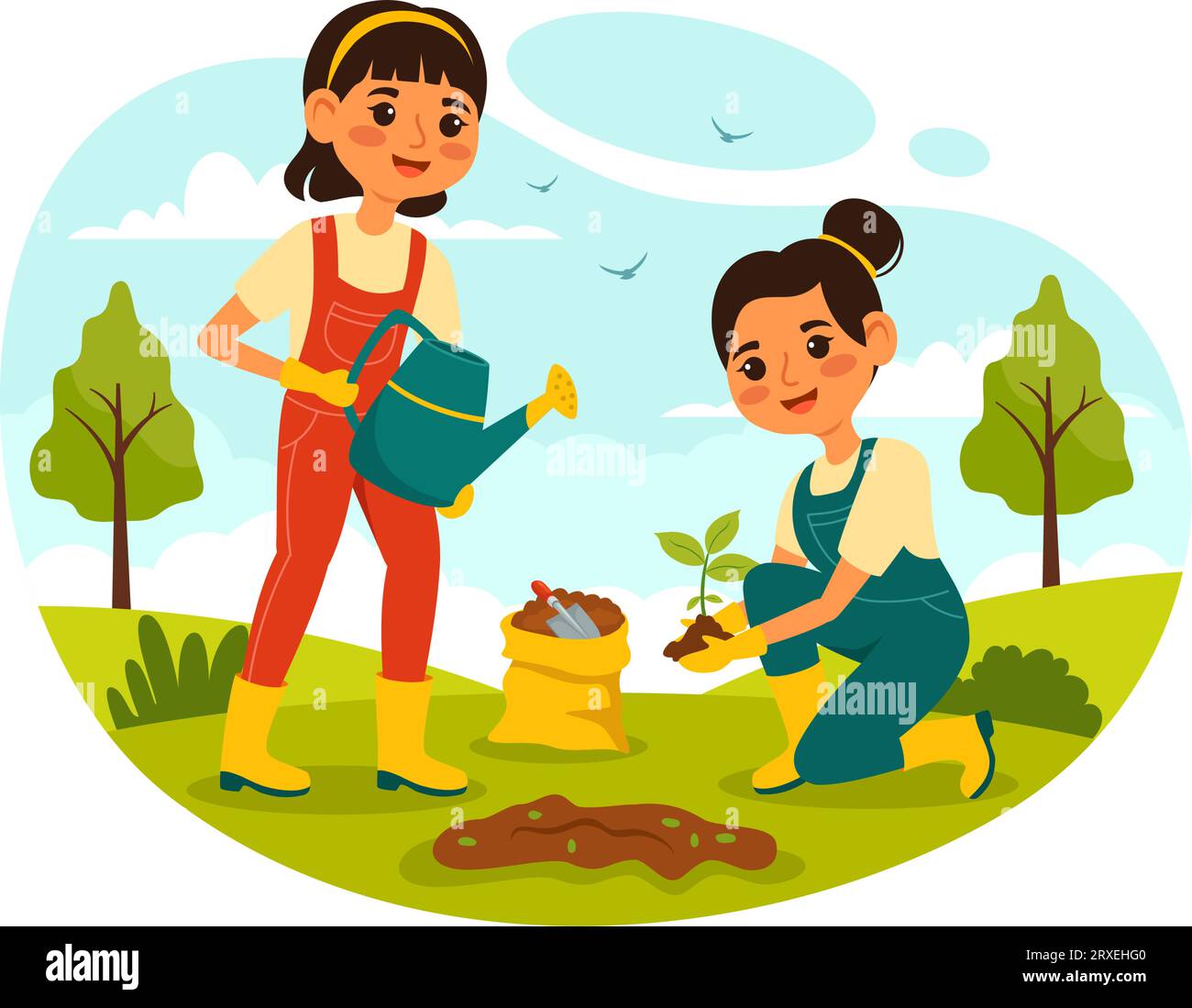 Kids planting trees Stock Vector Images - Alamy