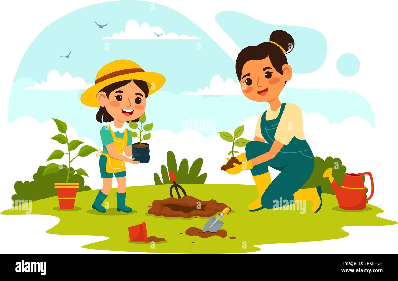 Kids planting trees Cut Out Stock Images & Pictures - Alamy