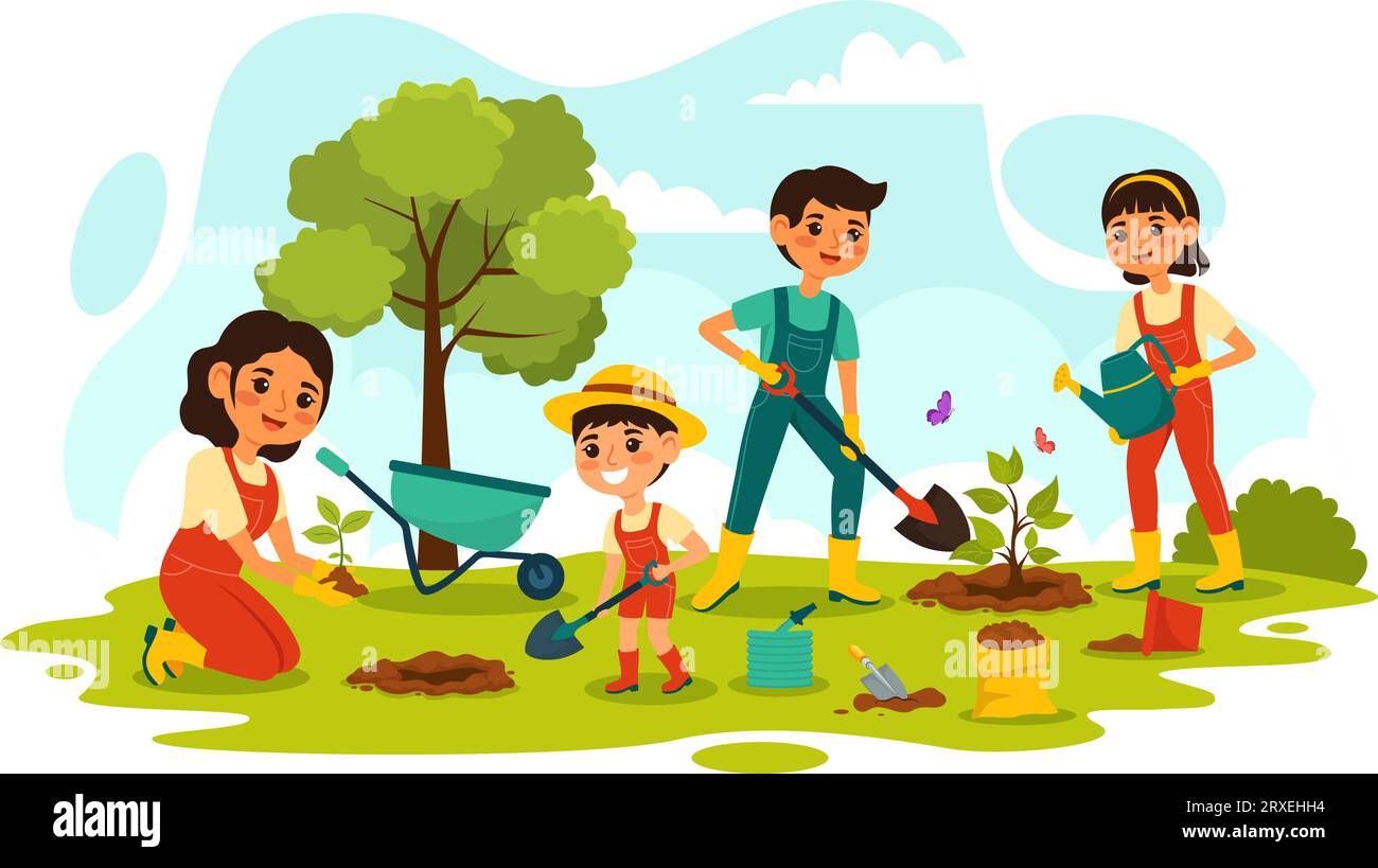 Planting Plants Vector Illustration with People Enjoy Gardening, Plant ...