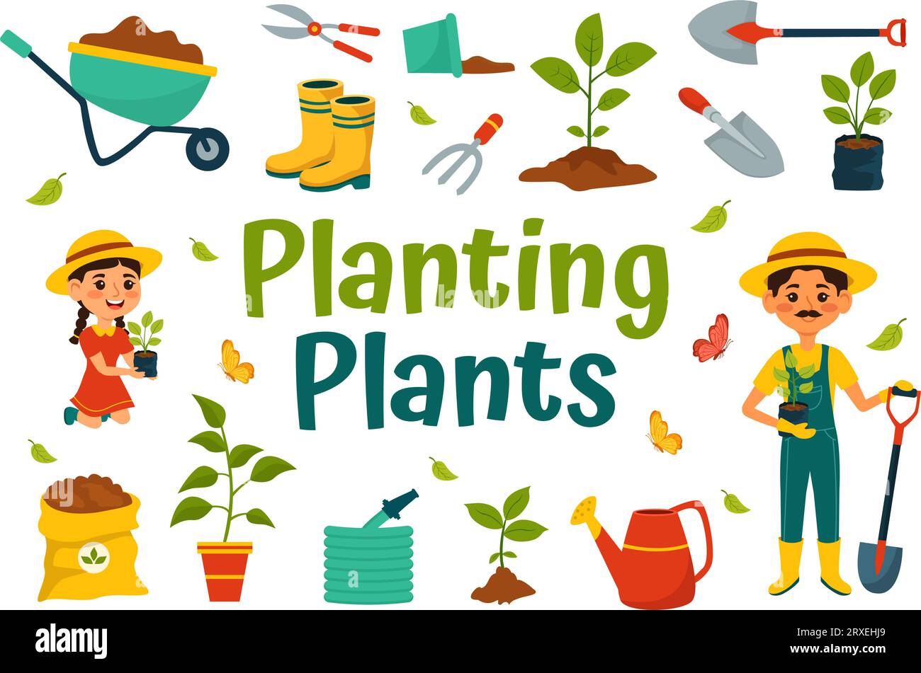 Planting Plants Vector Illustration with People Enjoy Gardening, Plant ...