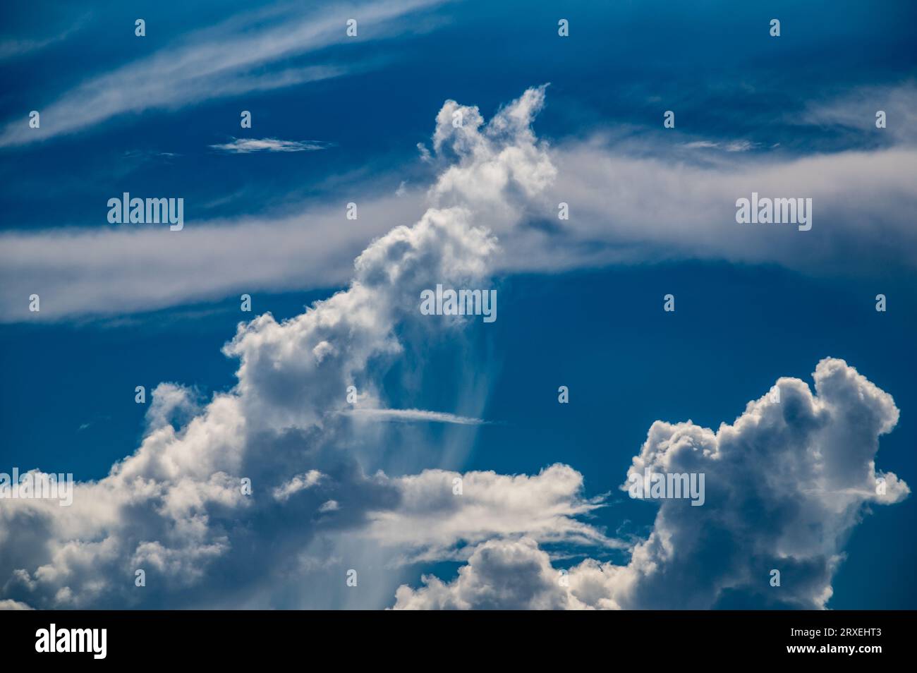 Blue sky and unpredictable white clouds. Amazing nature. Guishan Island ...