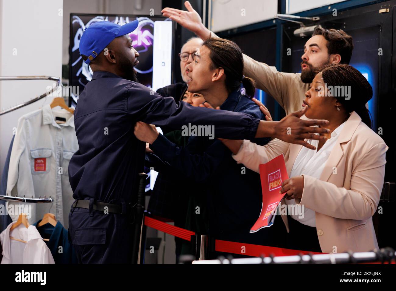 Man arguing with security guard hi-res stock photography and images - Alamy