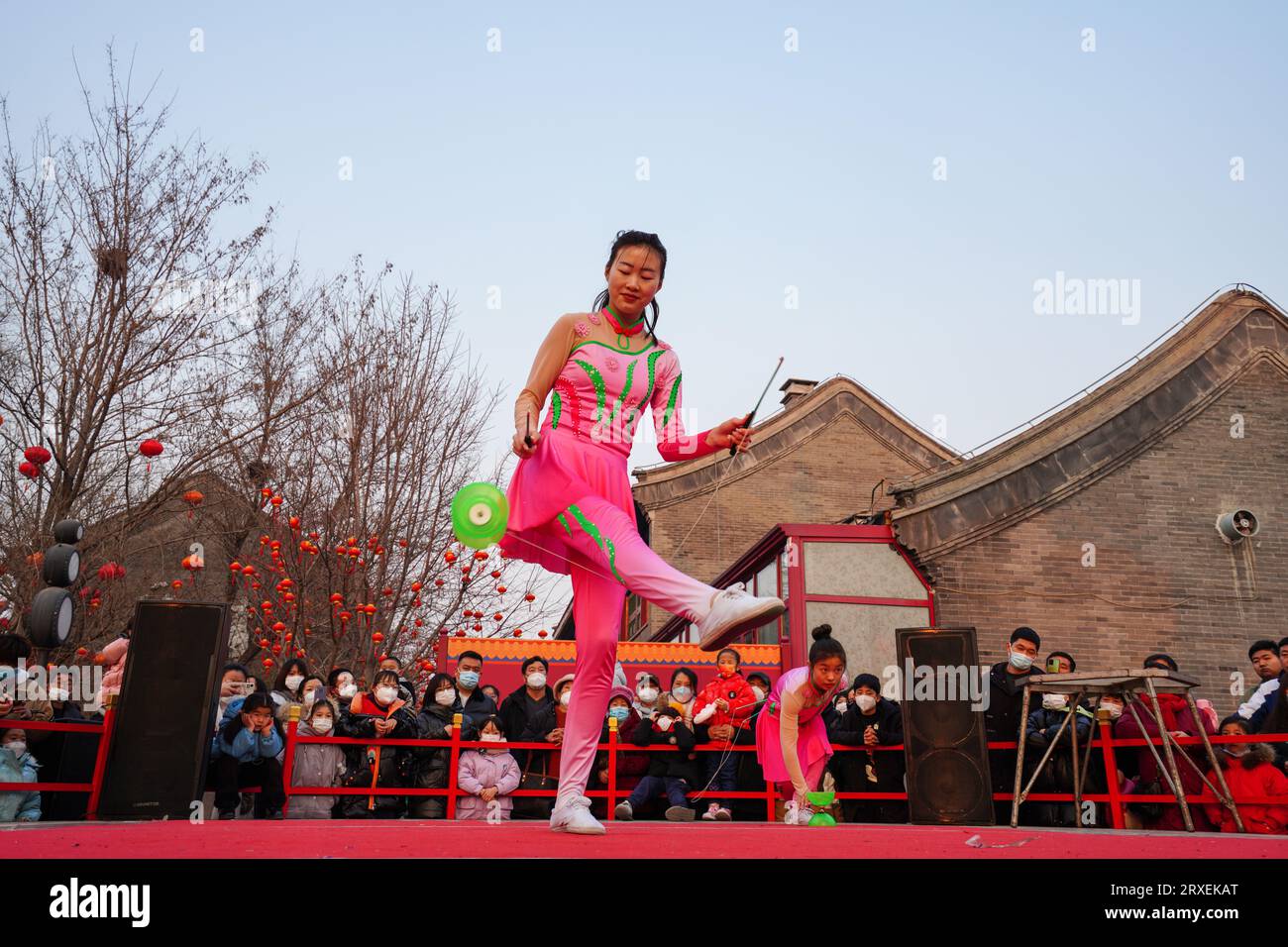 Fengnan City, China - February 5, 2023: Dancing diabolo acrobatics ...