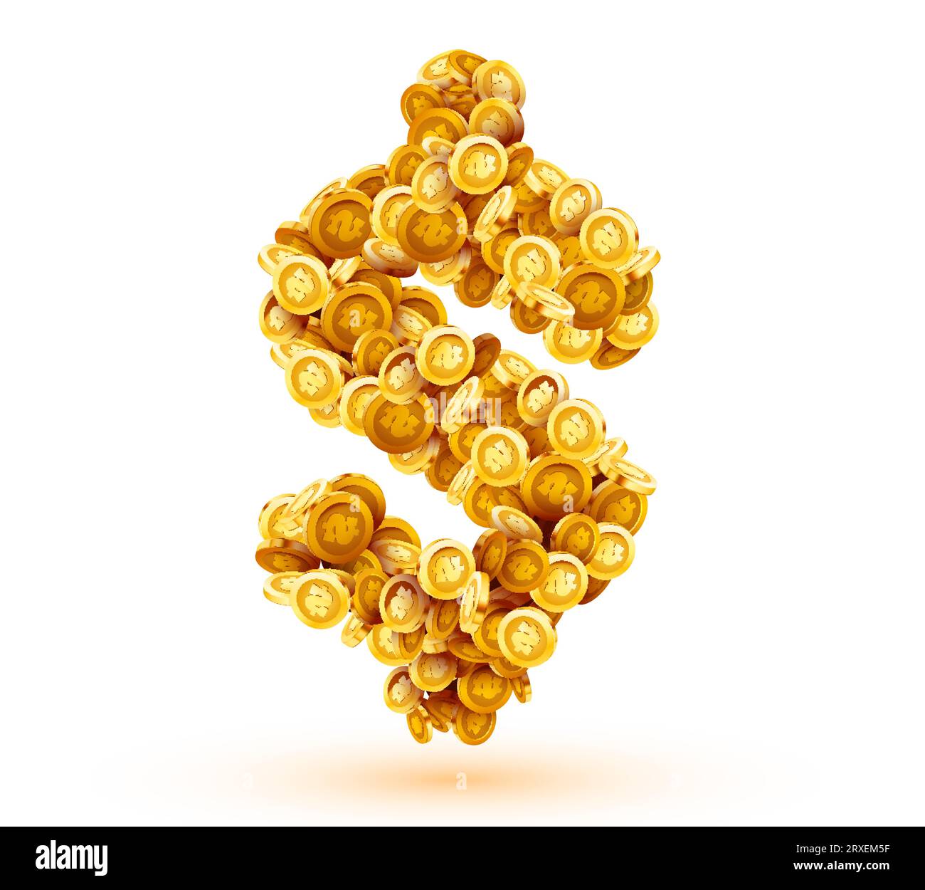 Dollar symbol made up of gold coins. Wealth and success concept. Vector ...