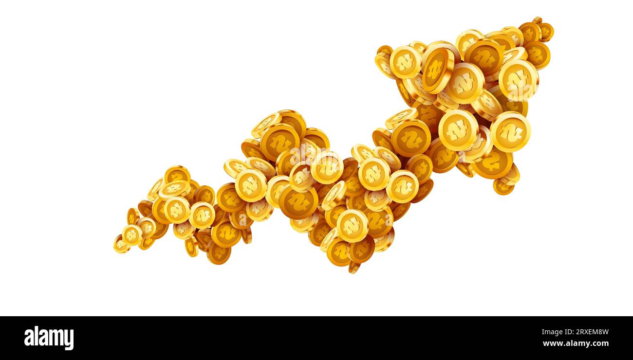 Growing arrow made of gold coins. Business growth and success concept ...