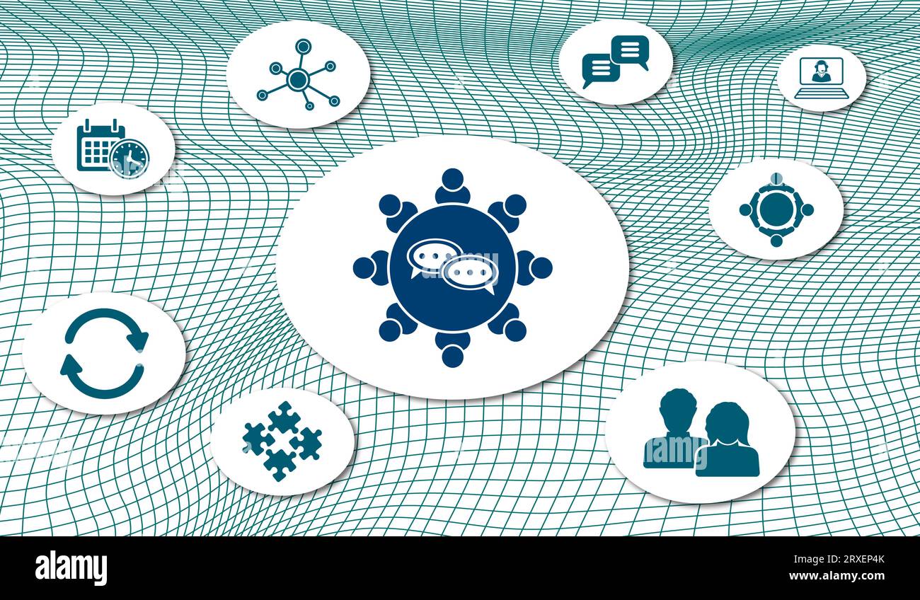 Concept of meeting with icons on mesh network Stock Photo - Alamy