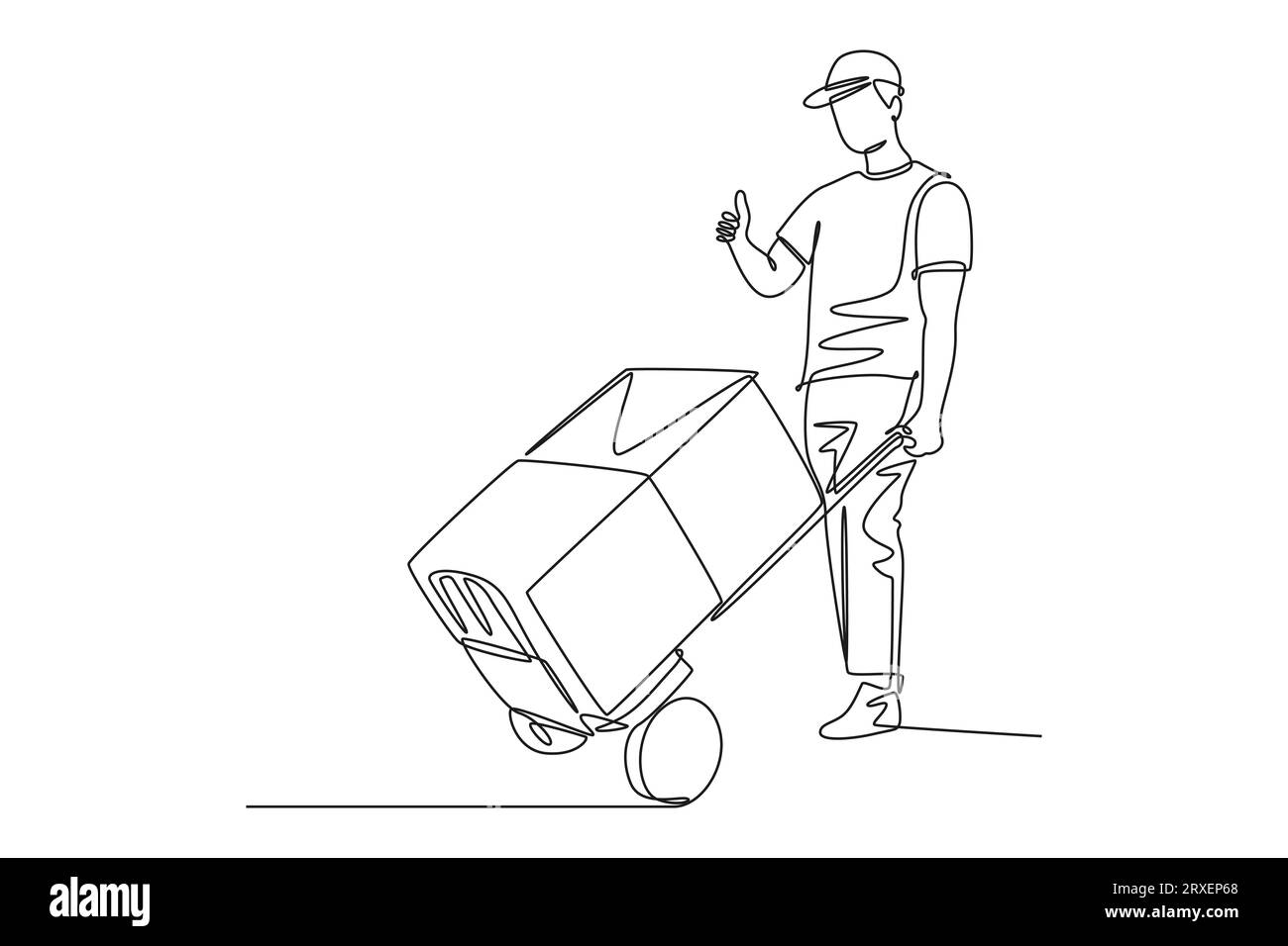 Single one line drawing young delivery man gives thumbs up gesture ...