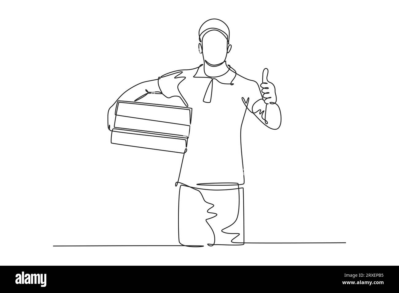 Continuous one line drawing young happy delivery man gives thumbs up ...