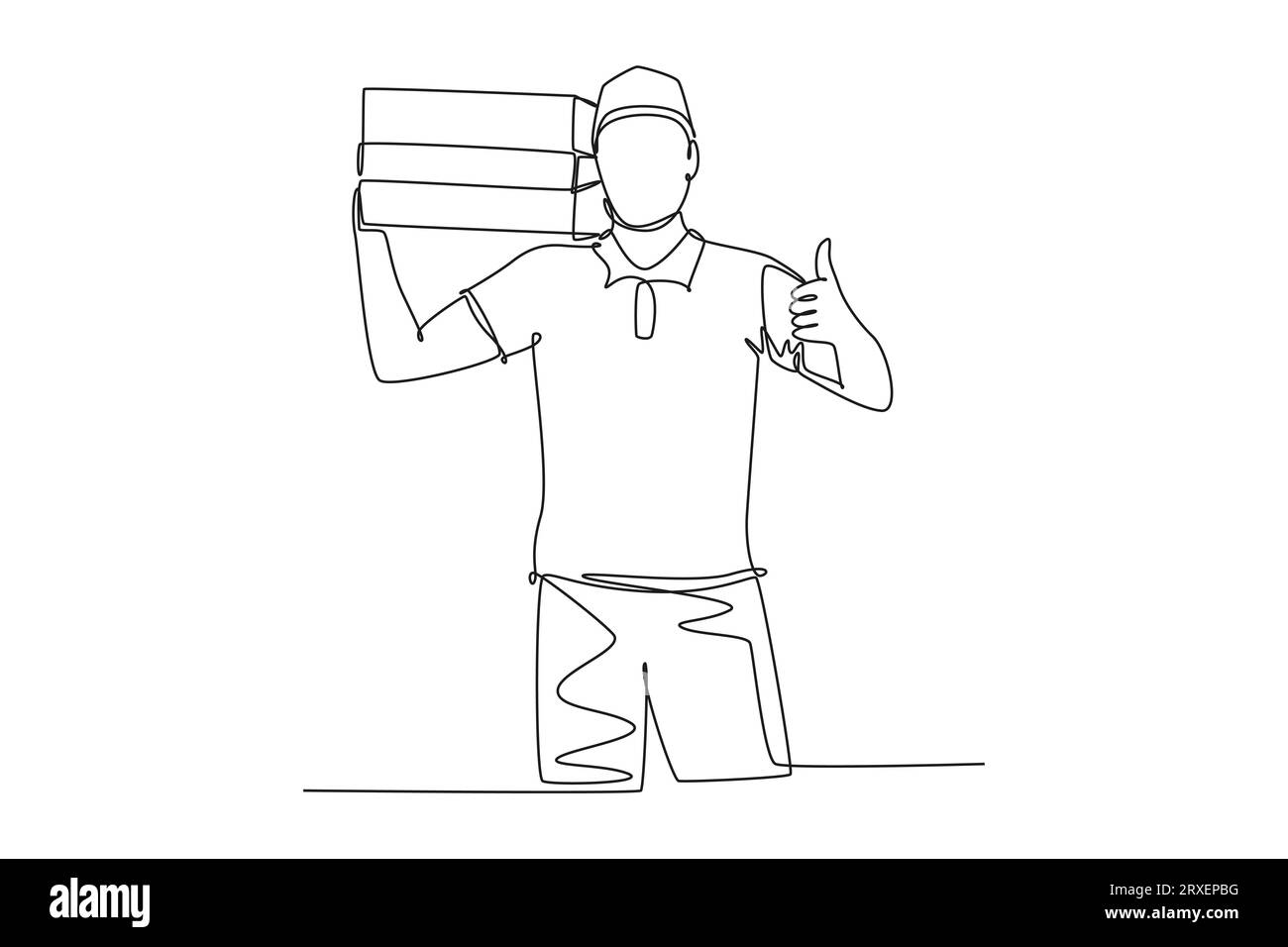 Continuous one line drawing of young happy delivery man gives thumbs up ...
