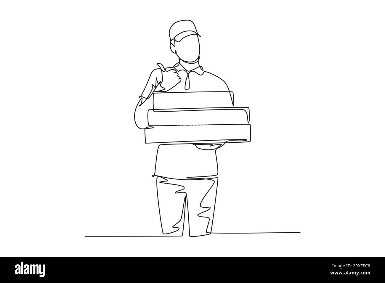 Continuous one line drawing of young happy delivery man gives thumbs up ...