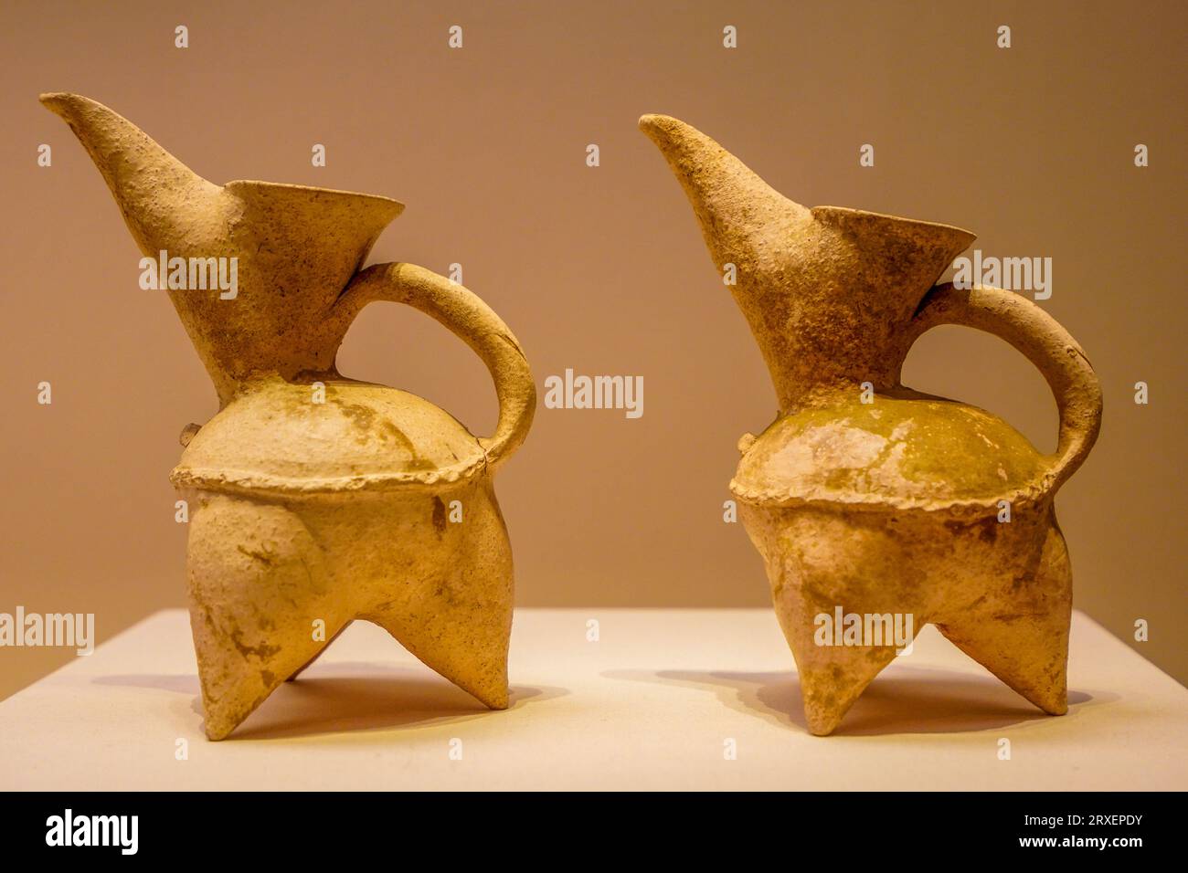 Beijing China, February 16, 2023: White pottery Gui of Dawenkou culture ...