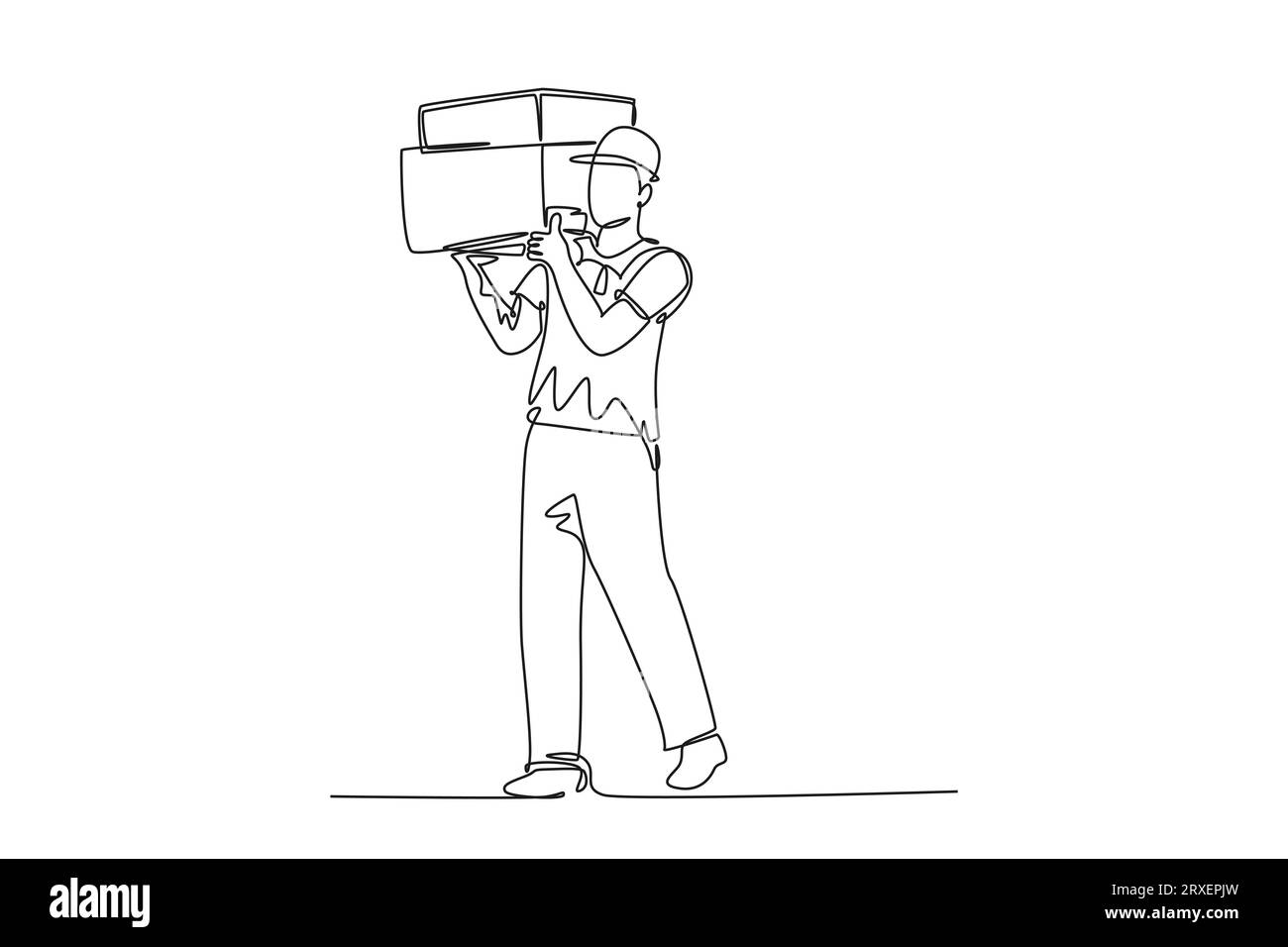 Continuous one line drawing young happy delivery courier man gives ...