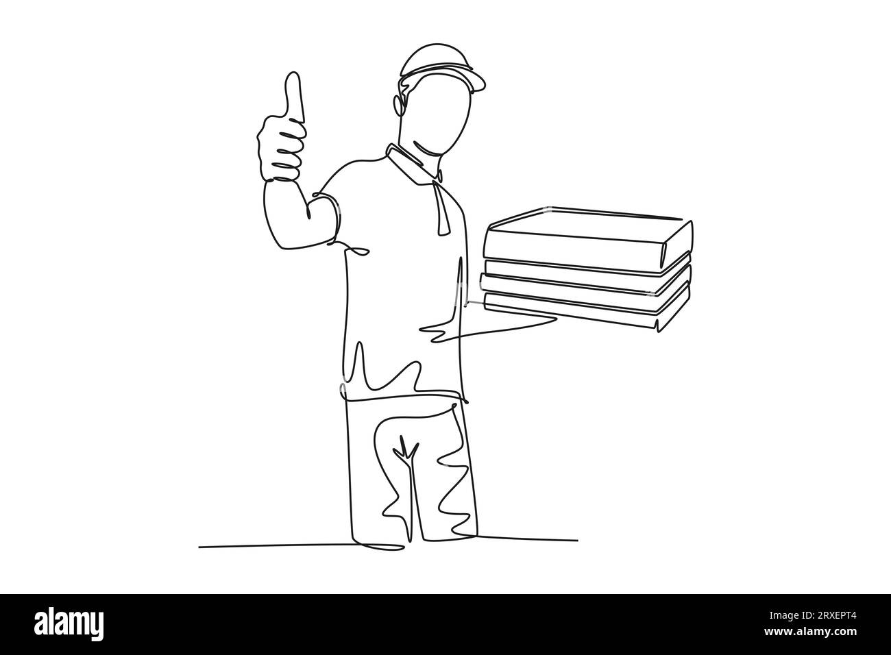 Continuous one line drawing of young happy pizza delivery man gives ...