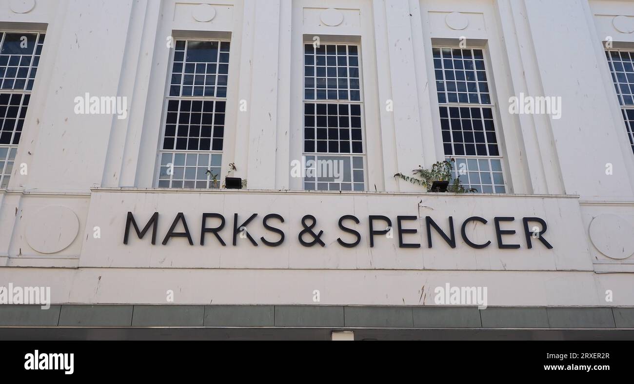 DUNDEE, UK - SEPTEMBER 12, 2023: Marks and Spencer storefront sign ...