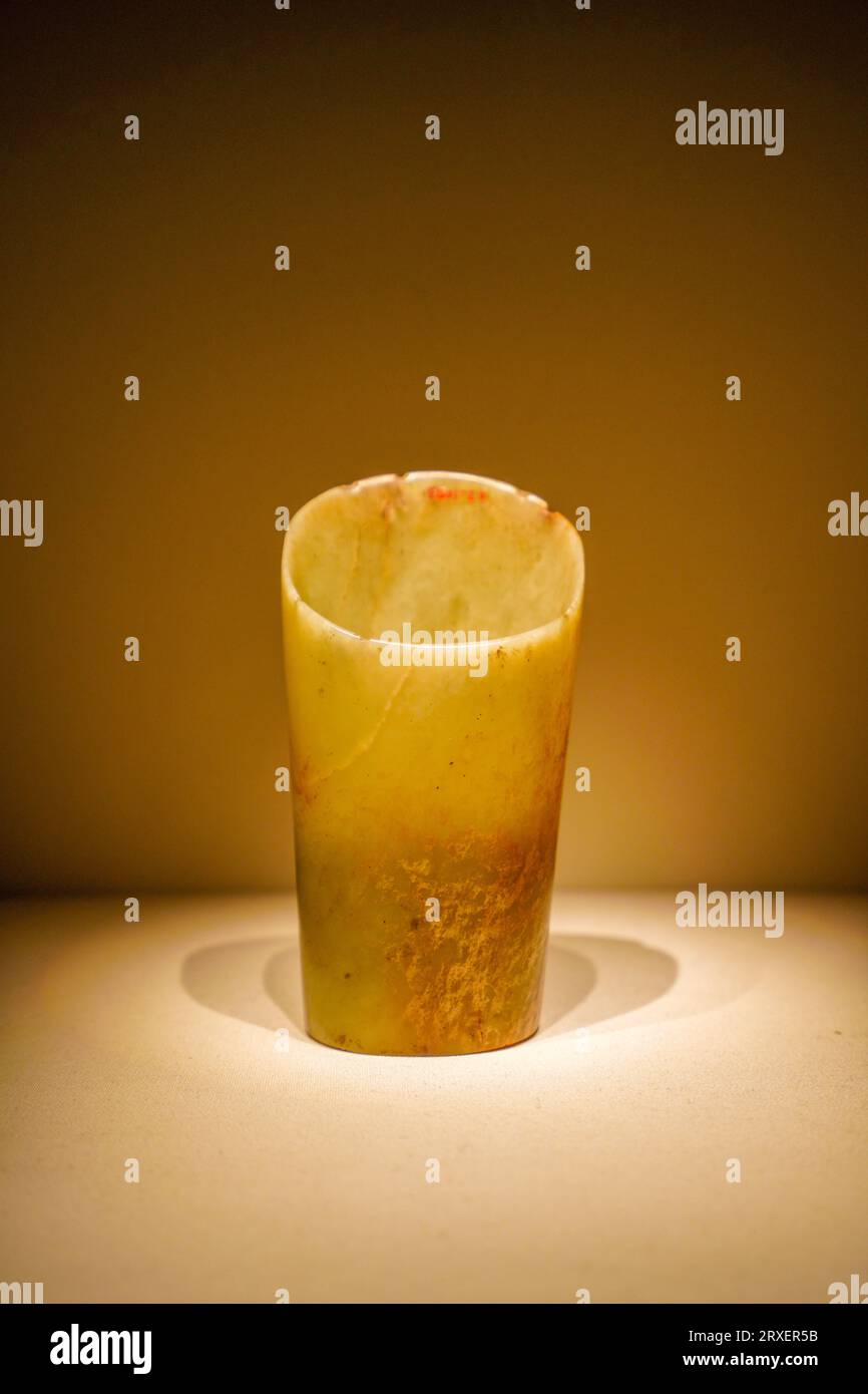 Beijing China, February 16, 2023: Hongshan culture hoop shaped jade ...