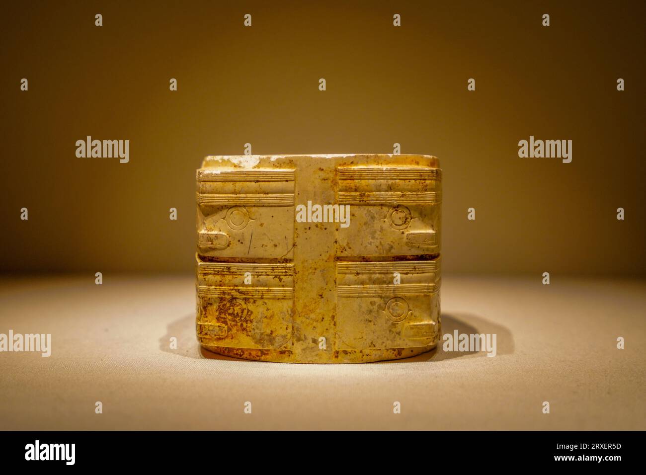 Beijing China, February 16, 2023: Jade Cong of Liangzhu culture in the ...