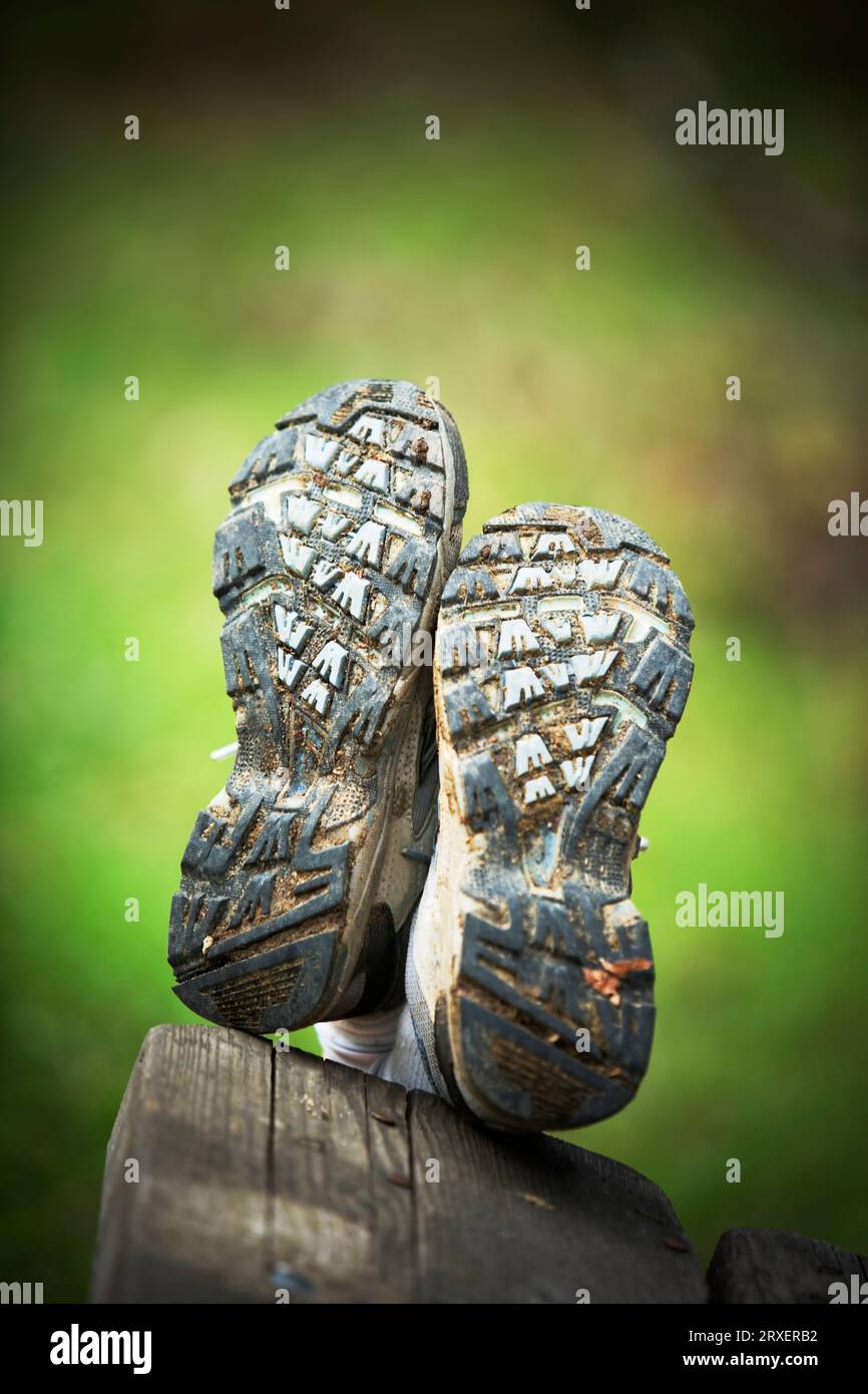 Bottom view of hiking shoes Stock Photo - Alamy