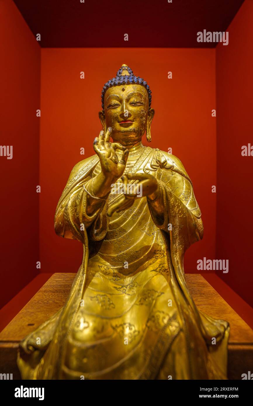 Beijing China, February 16, 2023: Qing Dynasty Gilded Bronze Maitreya ...