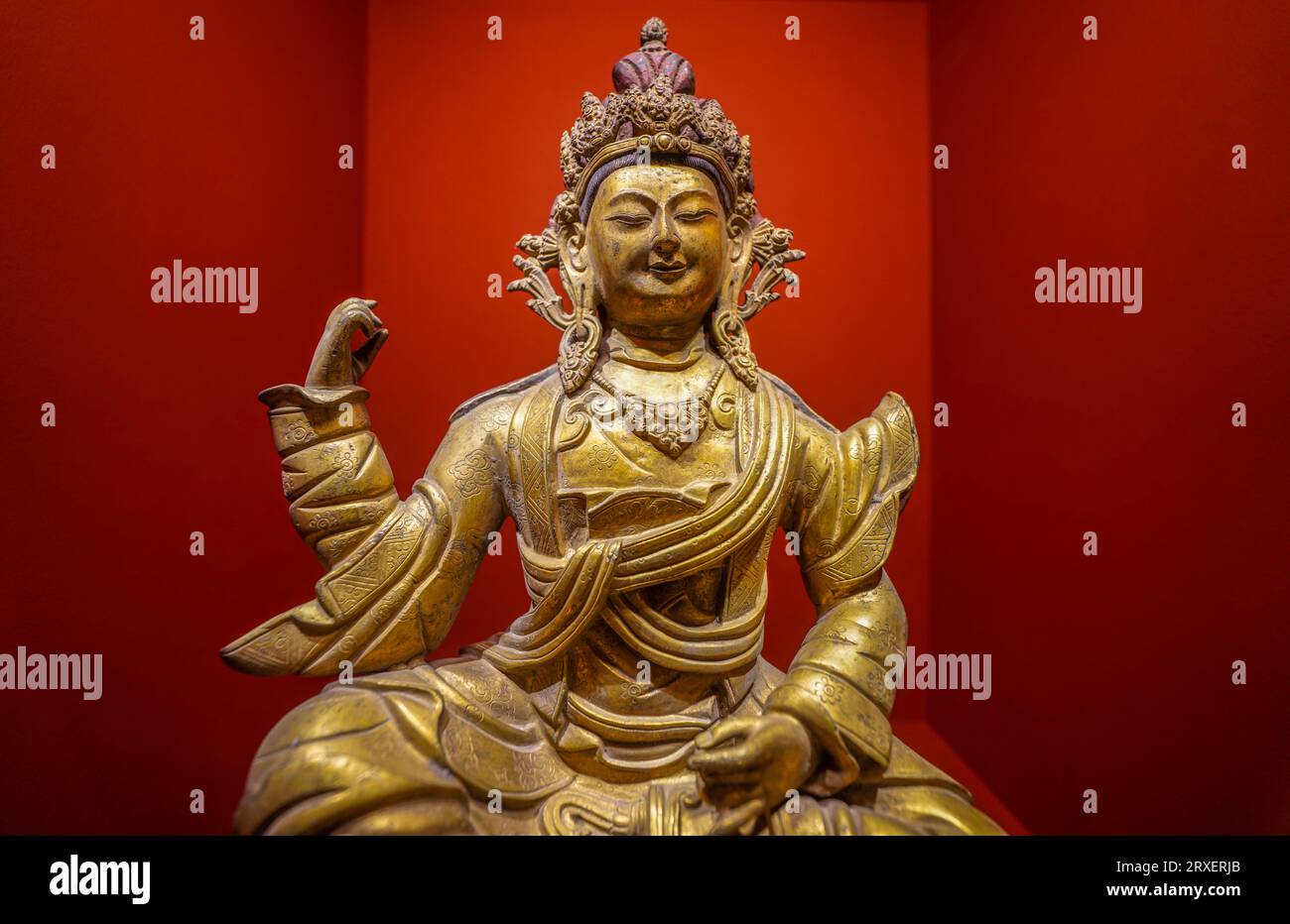 Beijing China, February 16, 2023: Qing Dynasty gilded bronze statue of ...