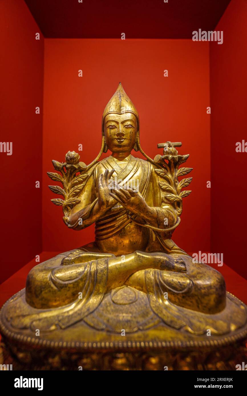 Beijing China, February 16, 2023: Qing Dynasty Gilded Bronze Maitreya ...