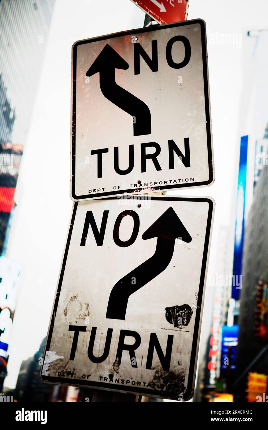 No Turn signs, Times Square, Manhattan, NYC Stock Photo - Alamy