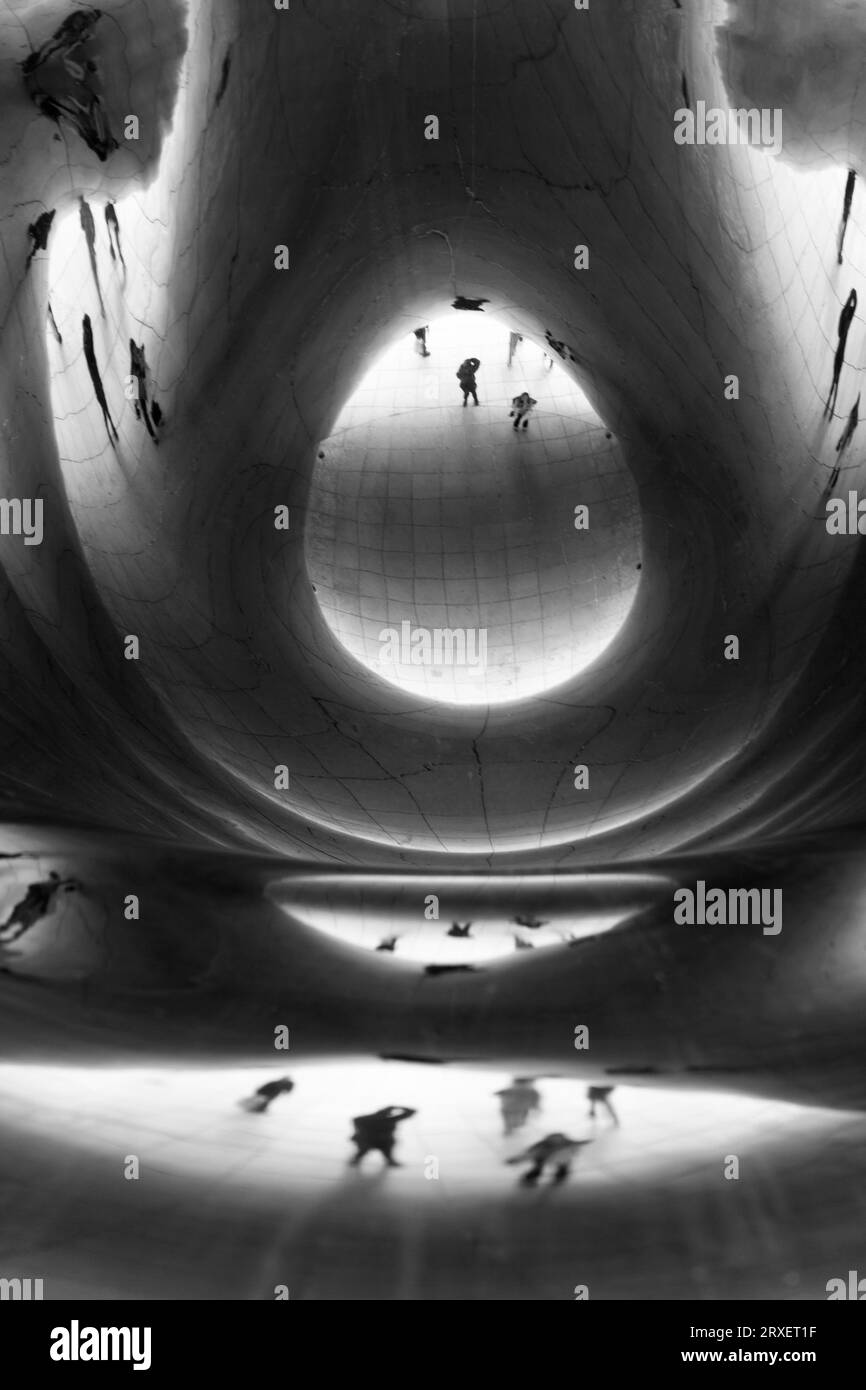 Reflections in the Cloud Gate sculpture, Chicago, Illinois Stock Photo ...