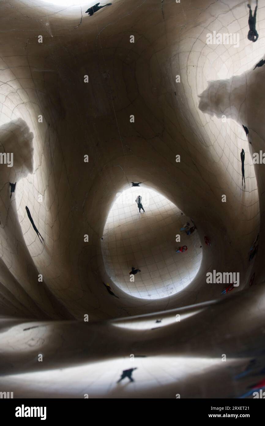 Reflections in the Cloud Gate sculpture, Chicago, Illinois Stock Photo ...