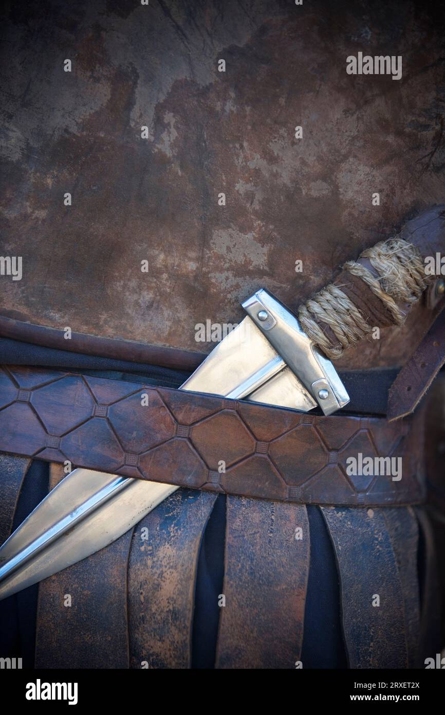 Close up of medieval dagger in leather belt Stock Photo - Alamy