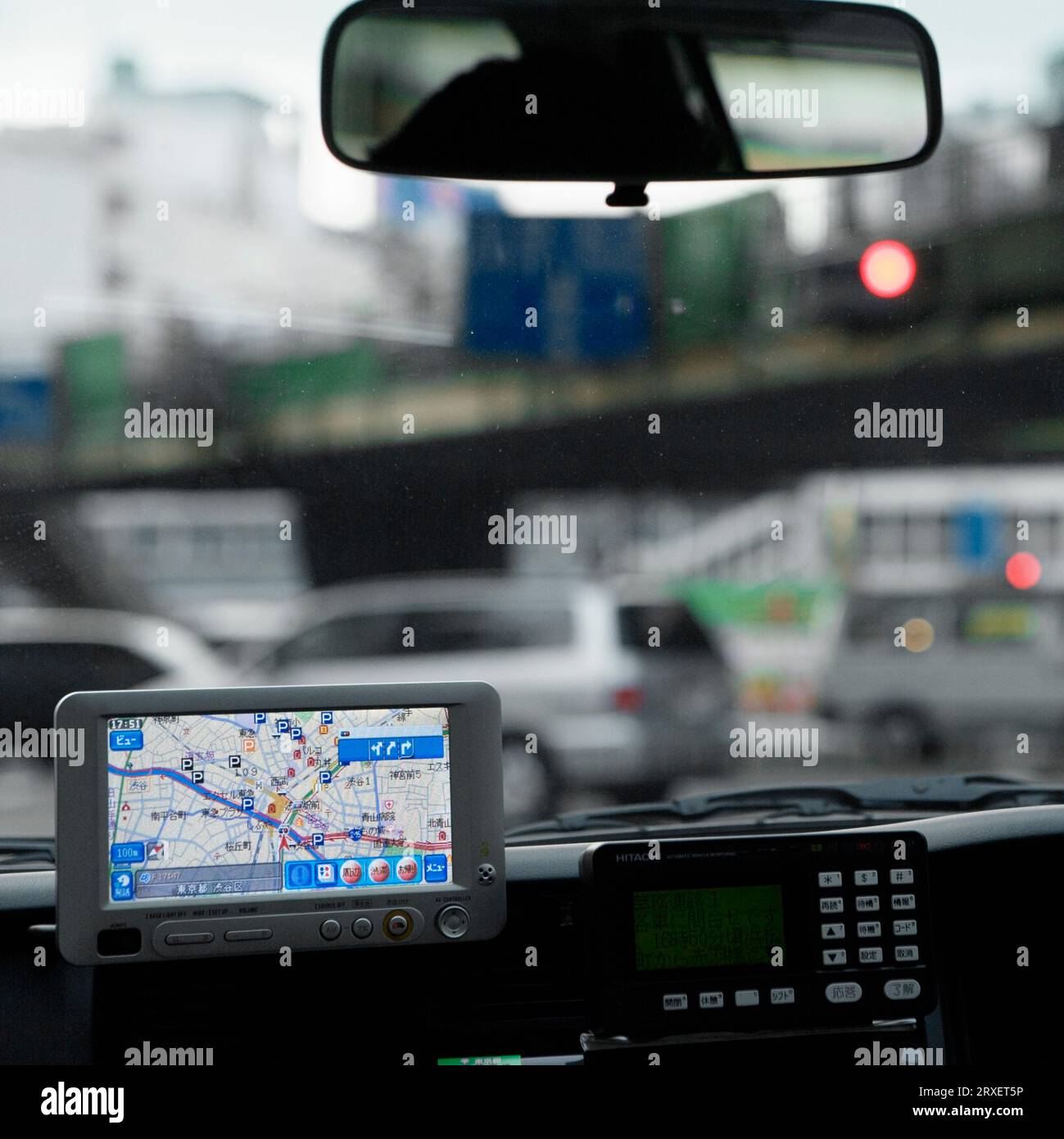 Interior of taxi with electronic navigation device, Tokyo, Japan Stock ...