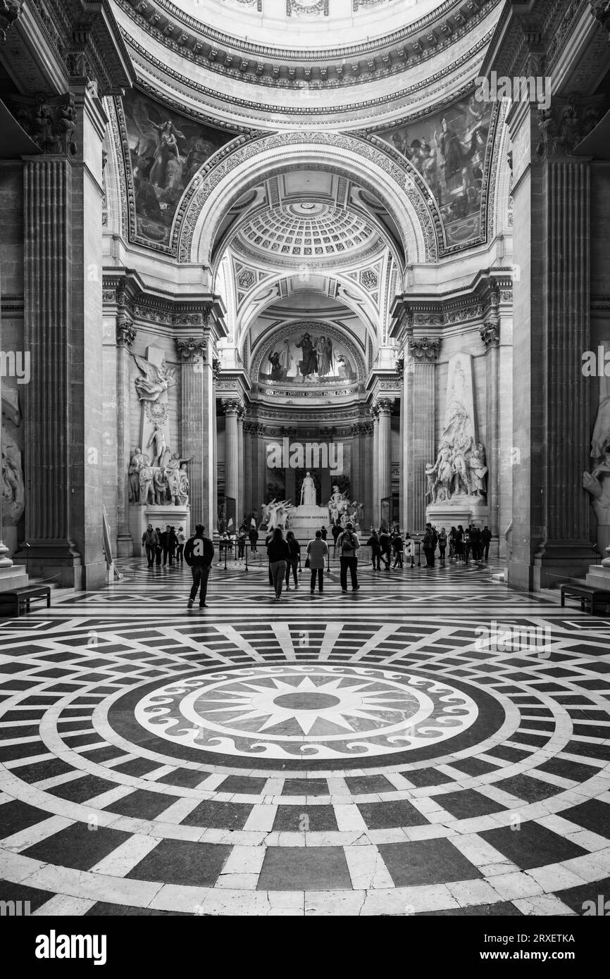 Interior with ornamental mosaic floor of Pantheon in Paris, France ...