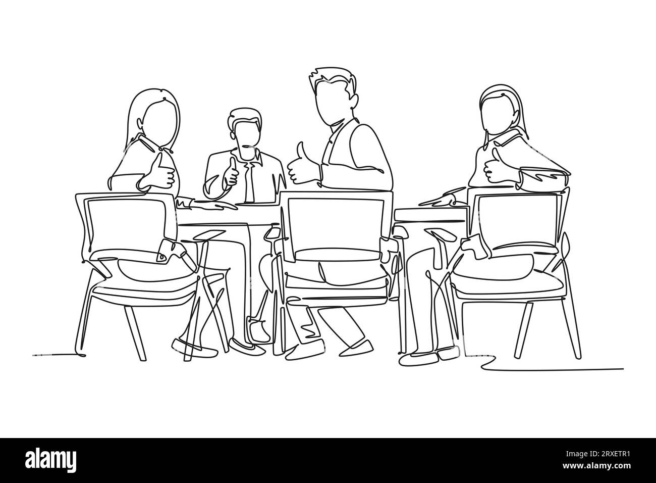 Single continuous line drawing young happy businessmen and ...