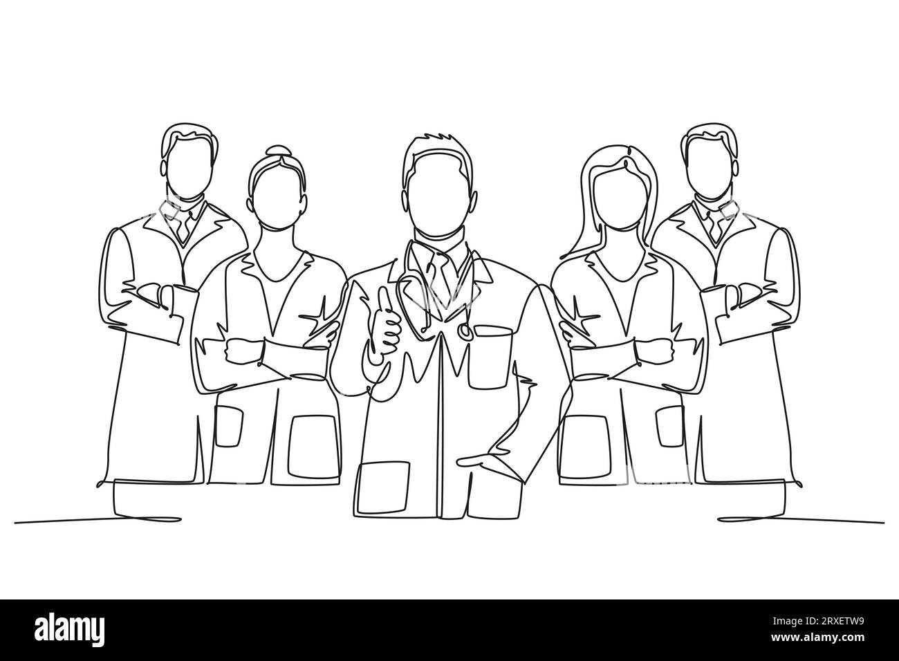 Single one line drawing groups of young happy male and female doctors ... Single one line drawing groups of young happy male and female doctors ...