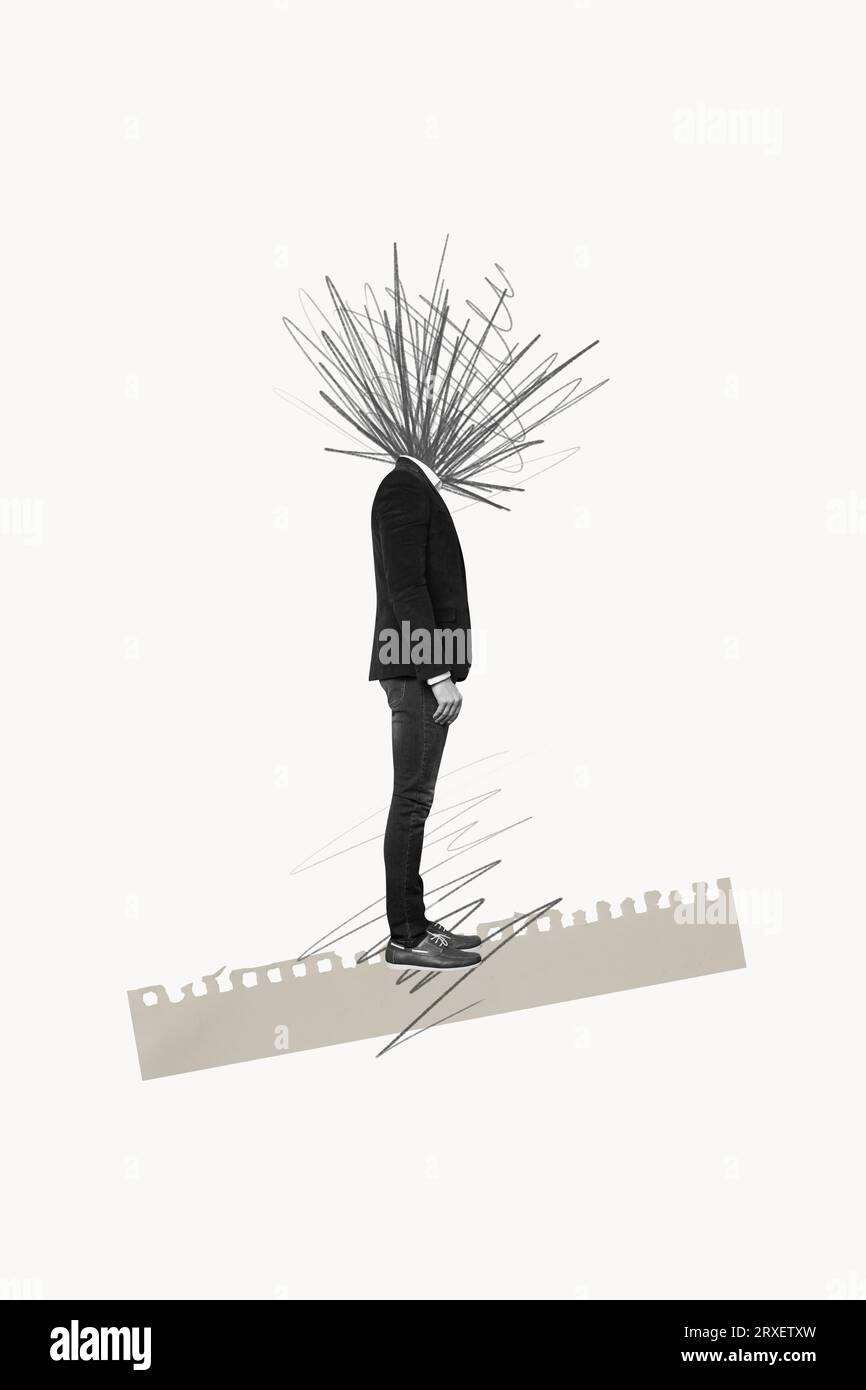 Collage 3d image of pinup pop retro sketch of tired workaholic chaotic ...