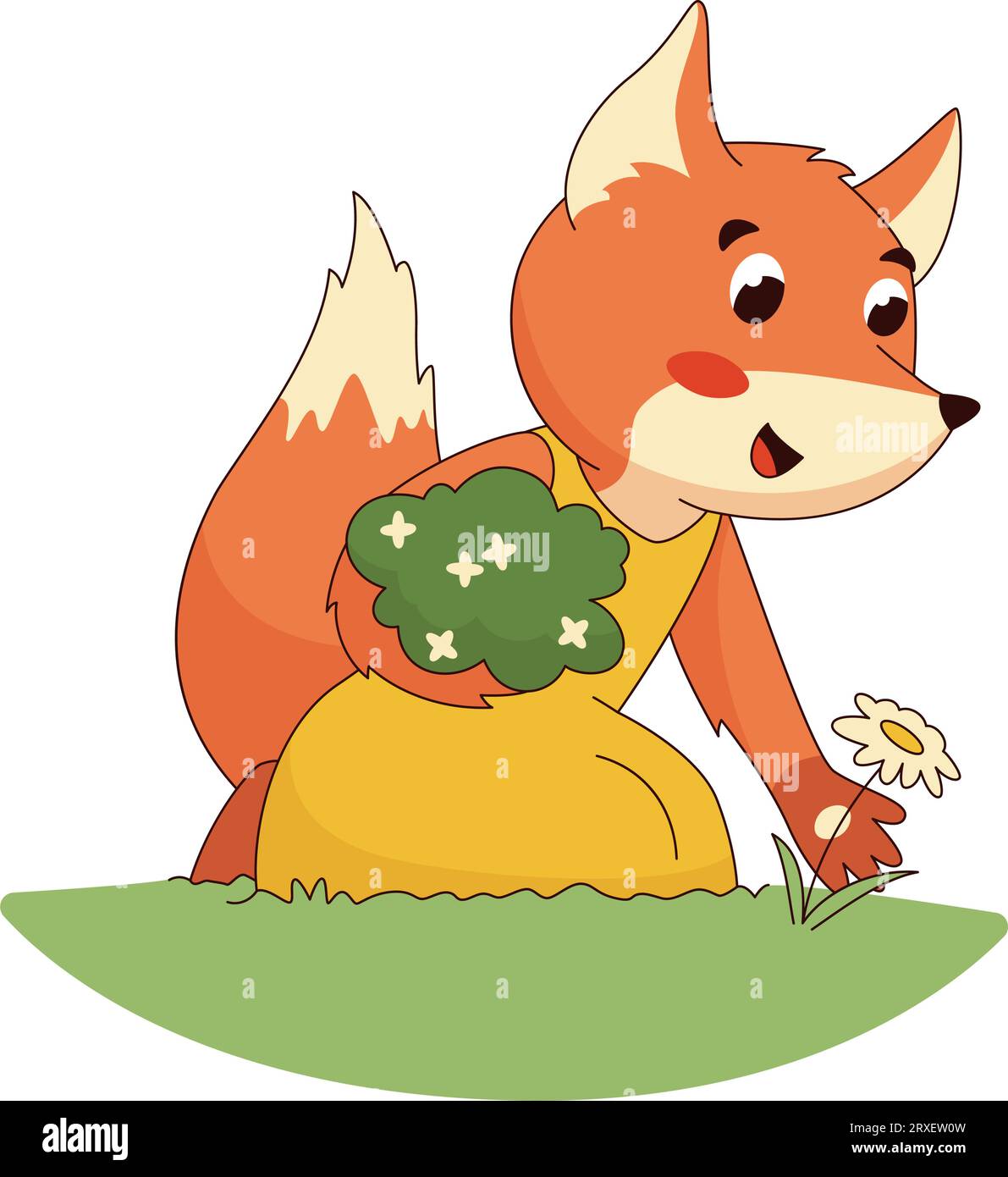 cartoon girl fox picking flowers vector art Stock Vector Image & Art ...
