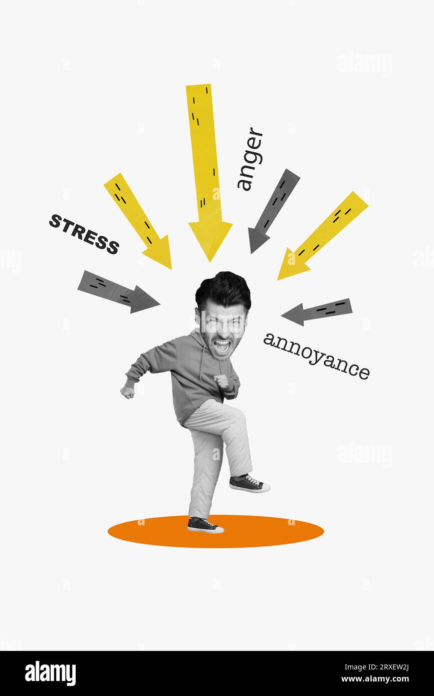 Vertical creative composite illustration photo collage of stressed ...