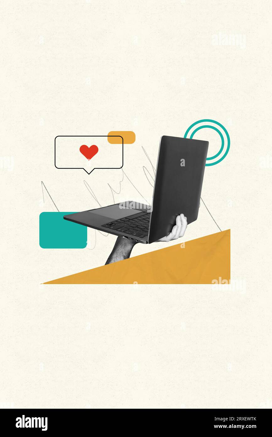 Vertical creative composite illustration photo collage of hand hold ...