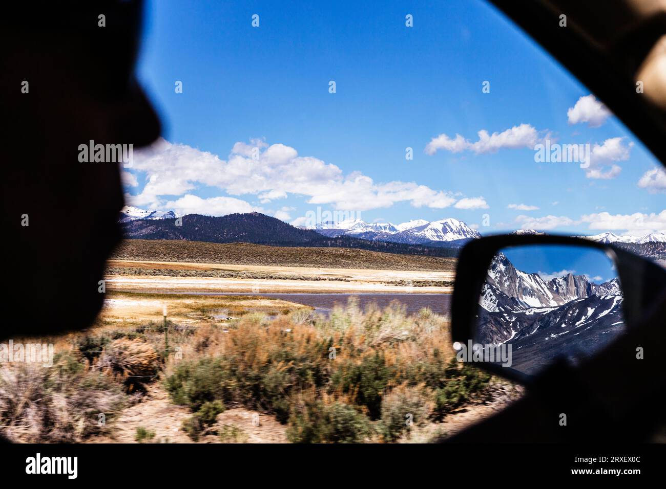 View from car driving near Mono Lake, Lee Vining, California, USA Stock ...