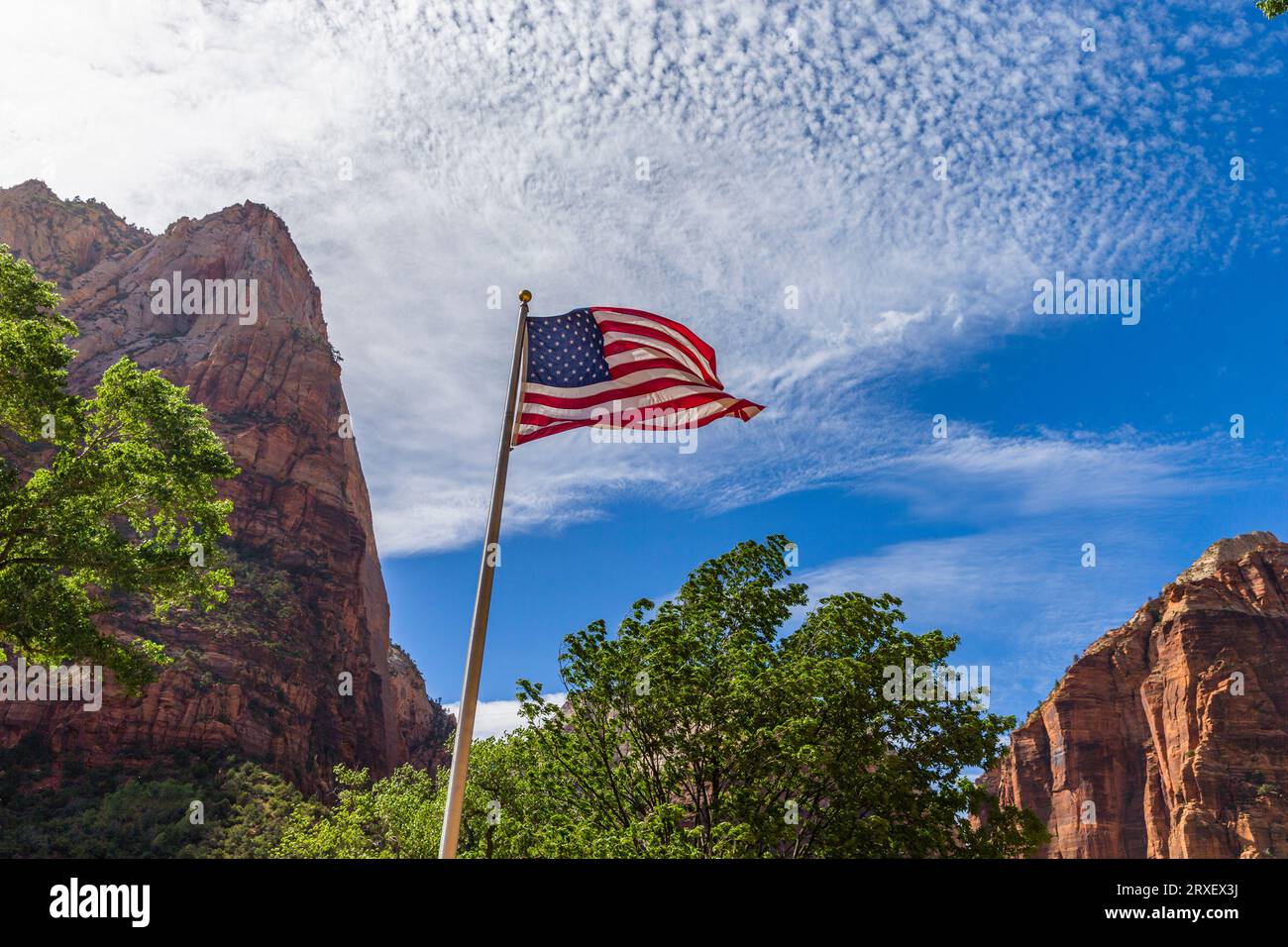American flag in Zion National Park, Utah, USA Stock Photo - Alamy