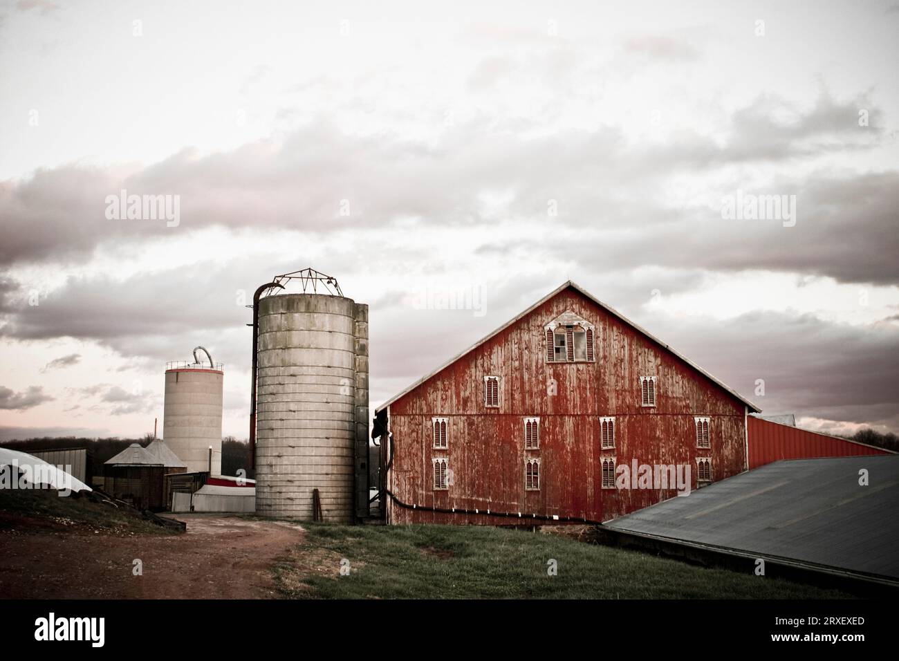Side view of a barn on a family owned dairy farm in Keymar, Maryland ...