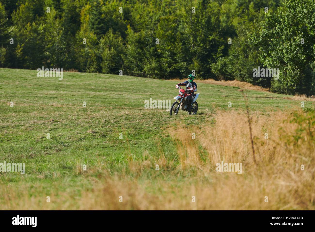 A professional motocross rider exhilaratingly riding a treacherous off ...