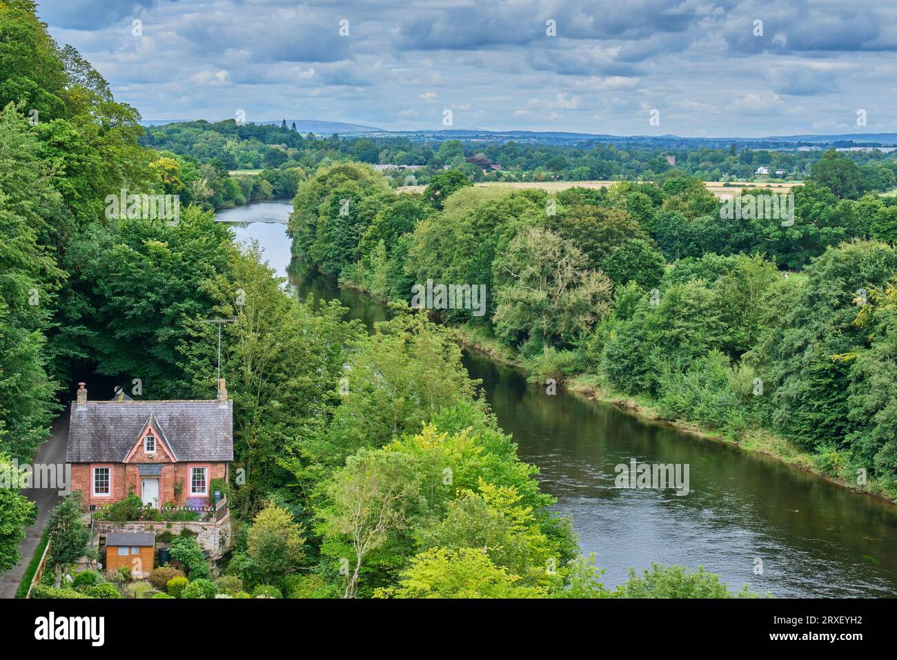 Looking north along the River Eden from the Corby Bridge railway and ...