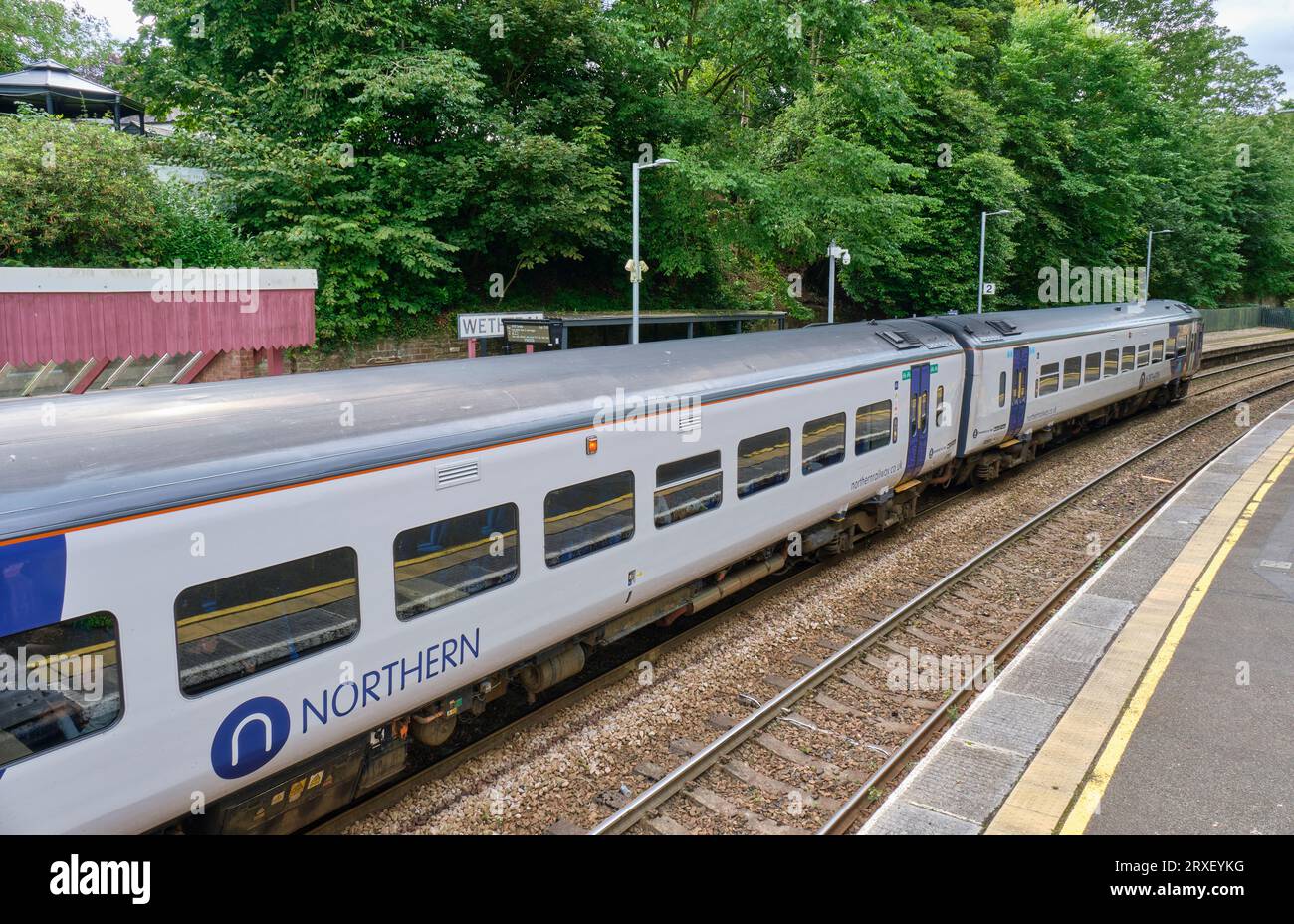 A train at Wetheral Railway Station, Wetheral, near Carlisle, Cumbria ...